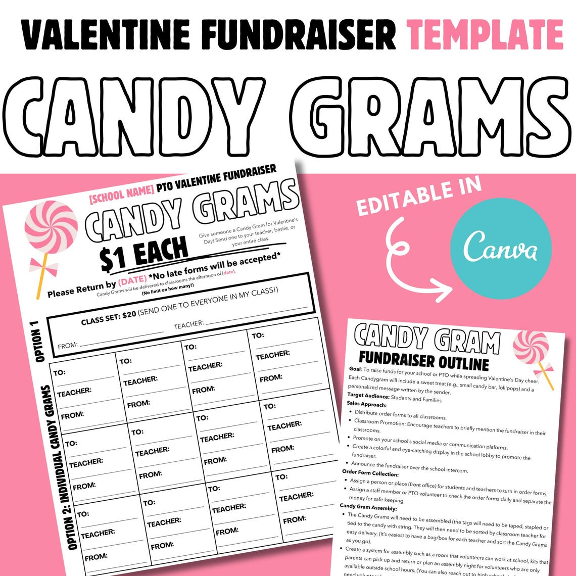 EDITABLE Valentine's Day Candy Gram Fundraiser for February - Etsy