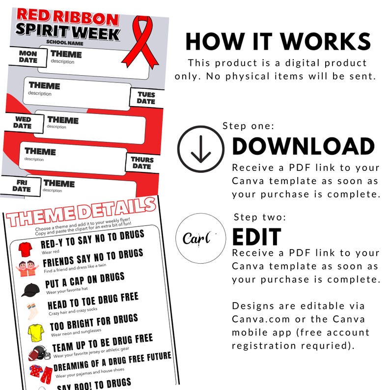 EDITABLE Red Ribbon Spirit Week Template - Editable on Canva - Etsy