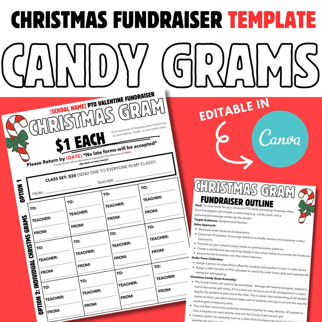 EDITABLE Christmas Candy Cane Gram Fundraiser for December - Etsy