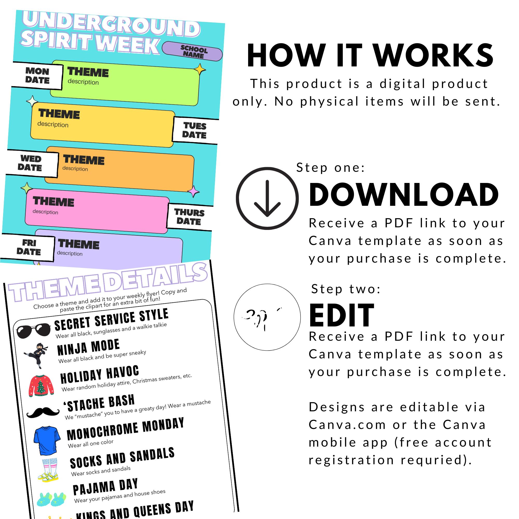 EDITABLE Underground, Secret Spirit Week Template - Editable on Canva ...