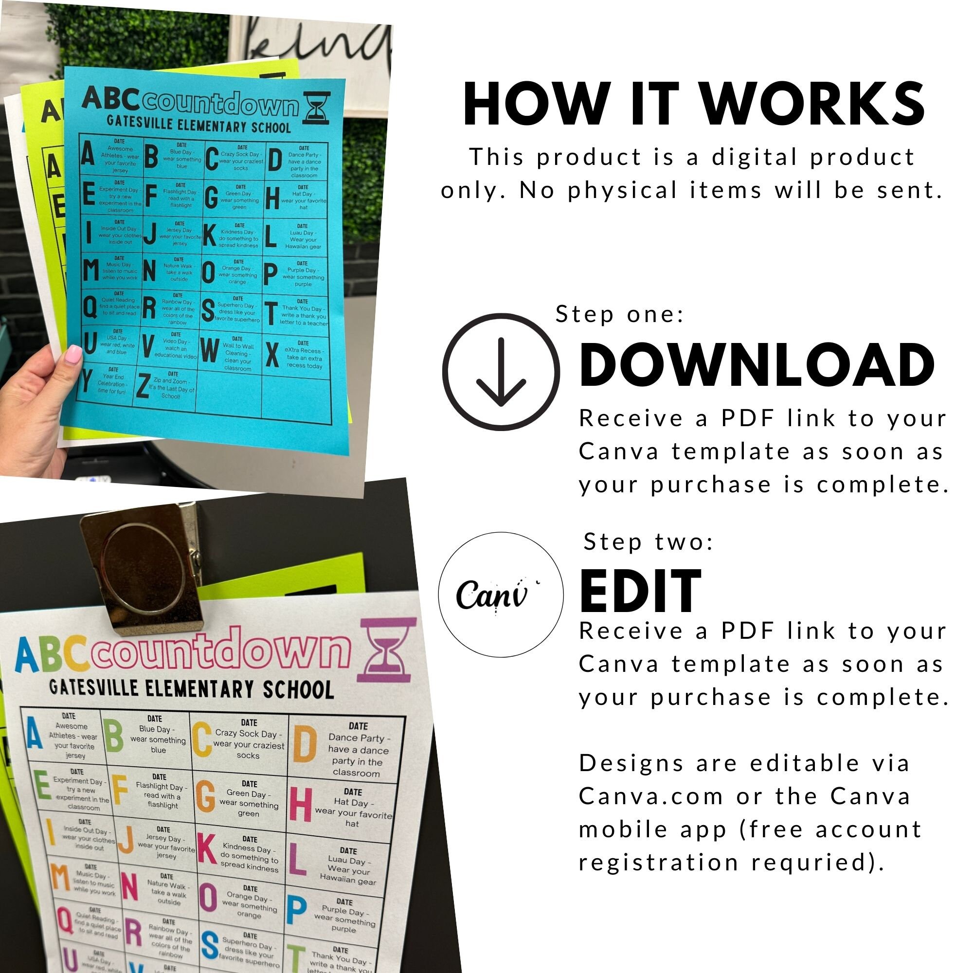 ABC Countdown - End of Year Celebration Calendar Template - Etsy