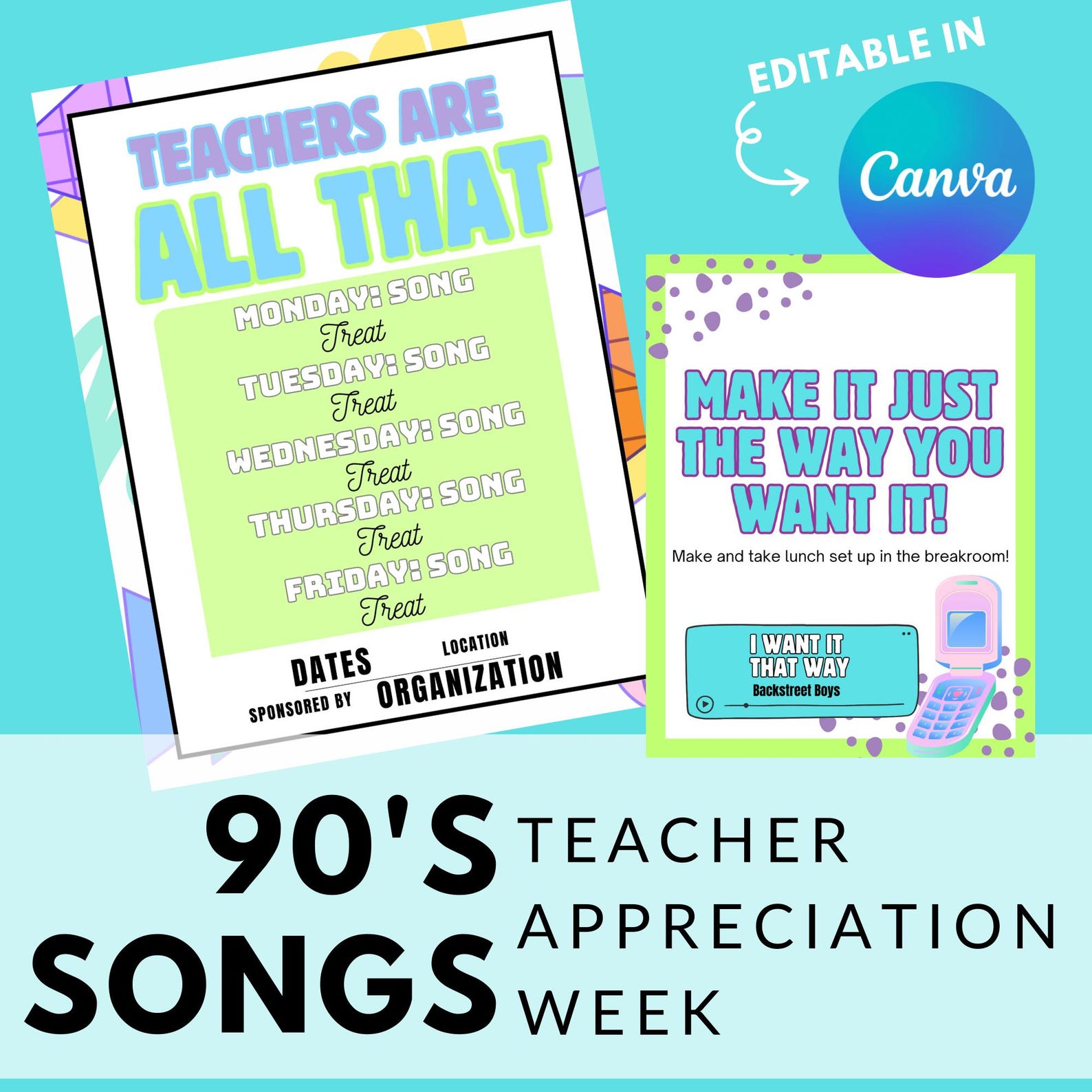 EDITABLE 90's Throwback Music- Teacher Appreciation Week & Morale ...