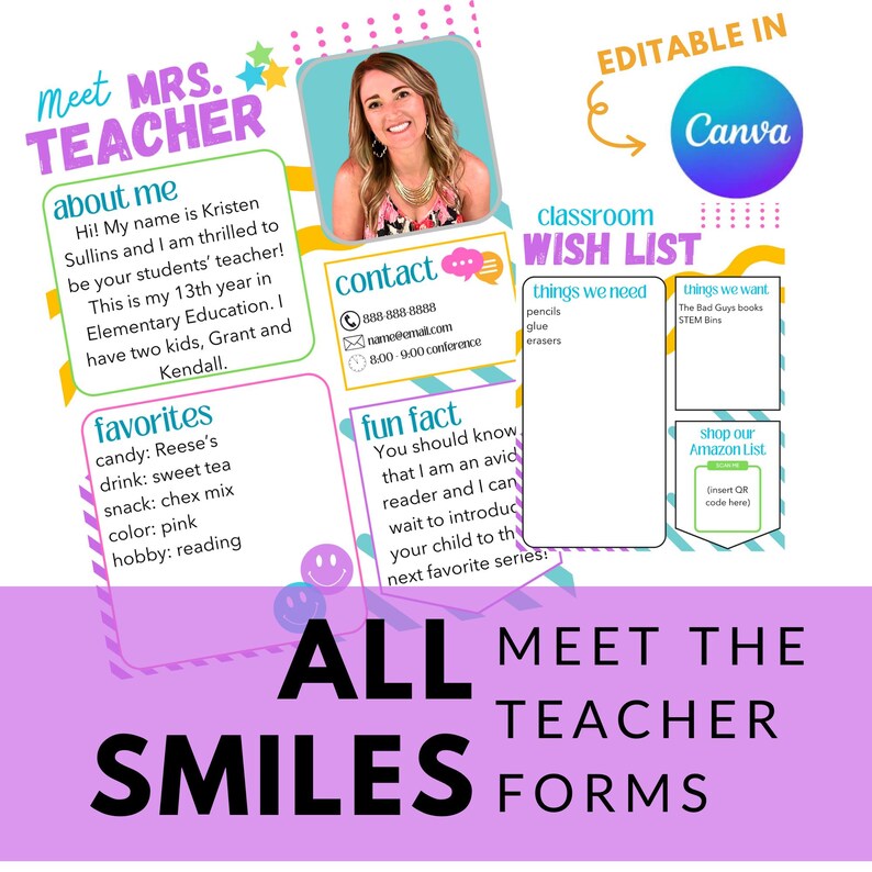 Editable Meet the Teacher Forms All Smiles - Etsy