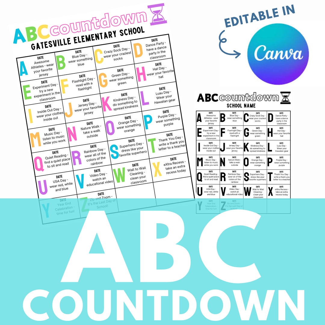 ABC Countdown - End of Year Celebration Calendar Template - Etsy