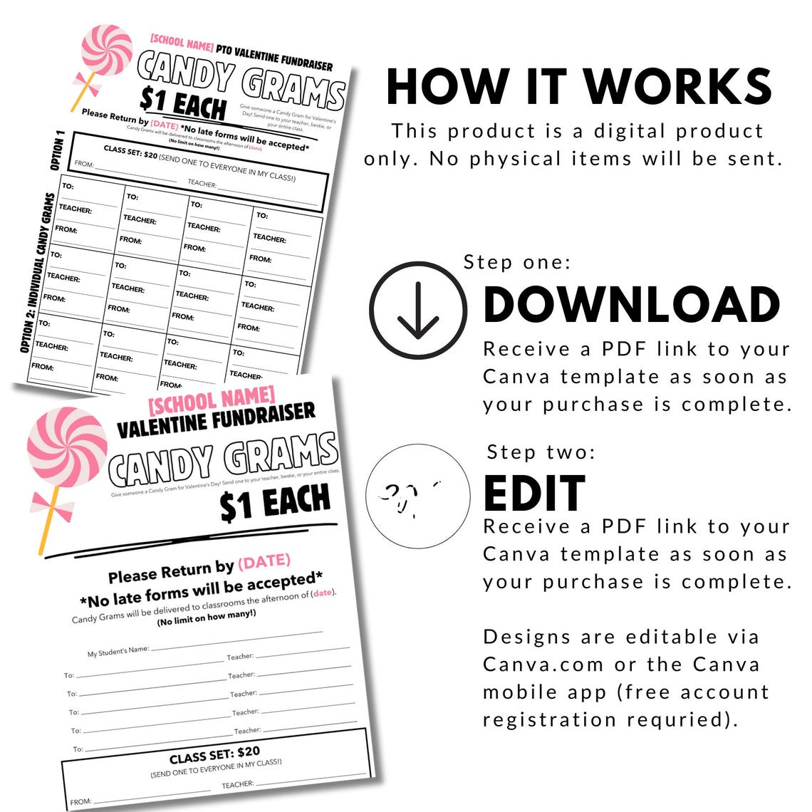 EDITABLE Valentine's Day Candy Gram Fundraiser for February - Etsy