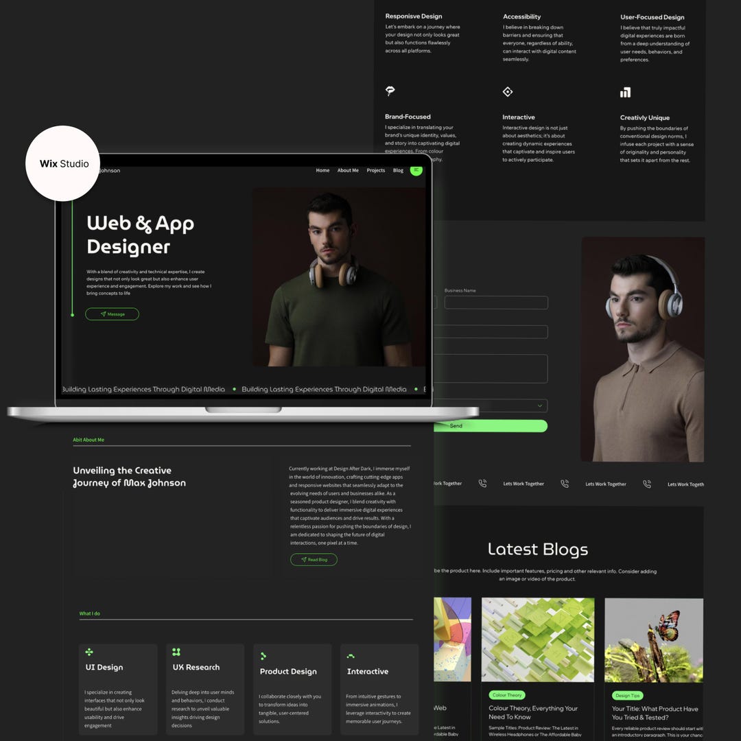 Dark Mode Design Portfolio Portfolio UI/UX Wix Website Template Graphic ...