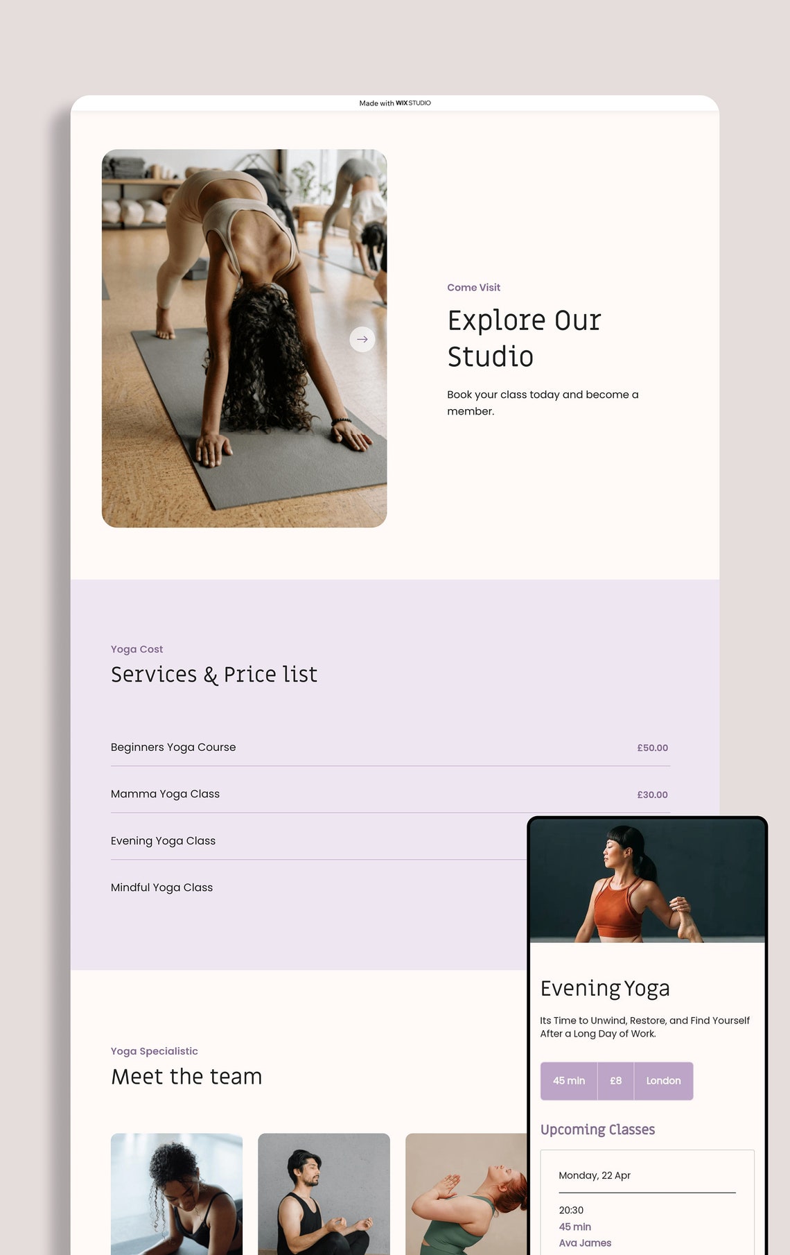 Yoga Pilates Studio Website Template Wix Wix Yoga Template Yoga Studio ...