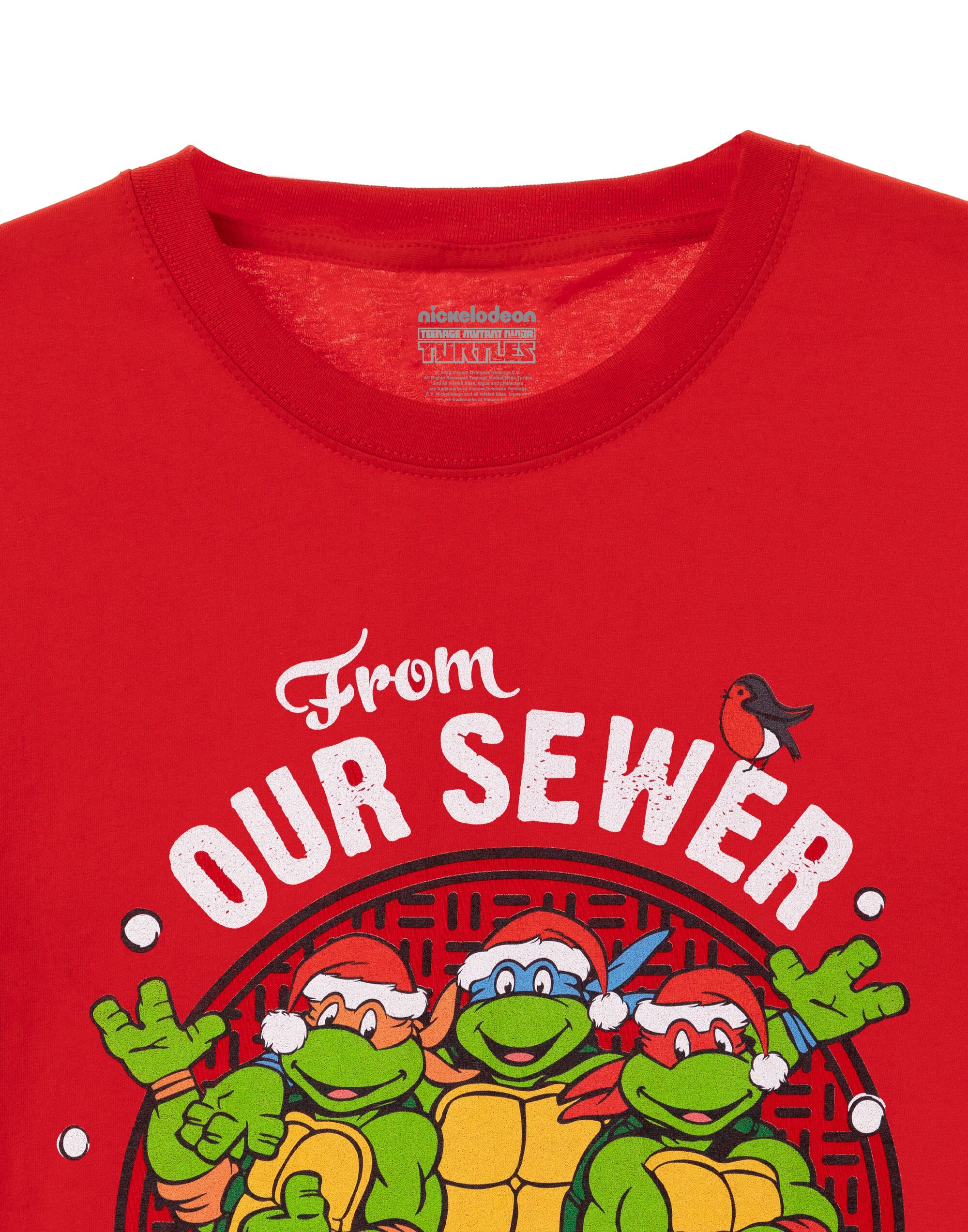Teenage Mutant Ninja Turtles Mens Christmas T-shirt Red From Our Sewer ...