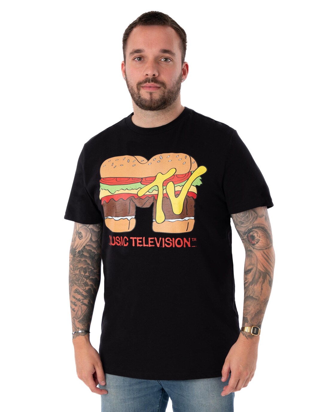 MTV Adults T-shirt in Black Classic Logo Burger Graphic Tee & Women ...