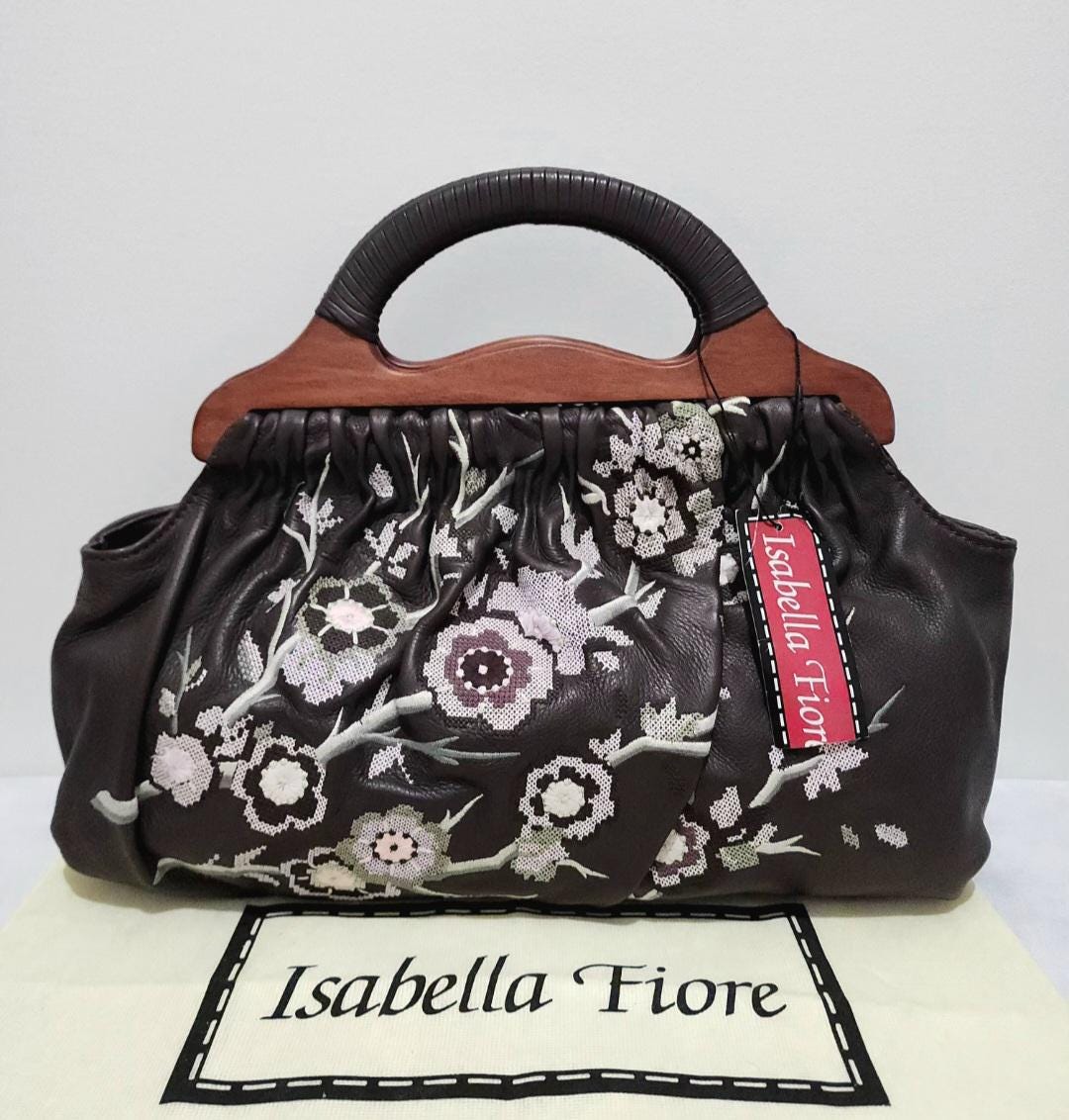 Isabella Fiore Zen Heidi Floral Embroidered Brown Leather Handbag - Etsy