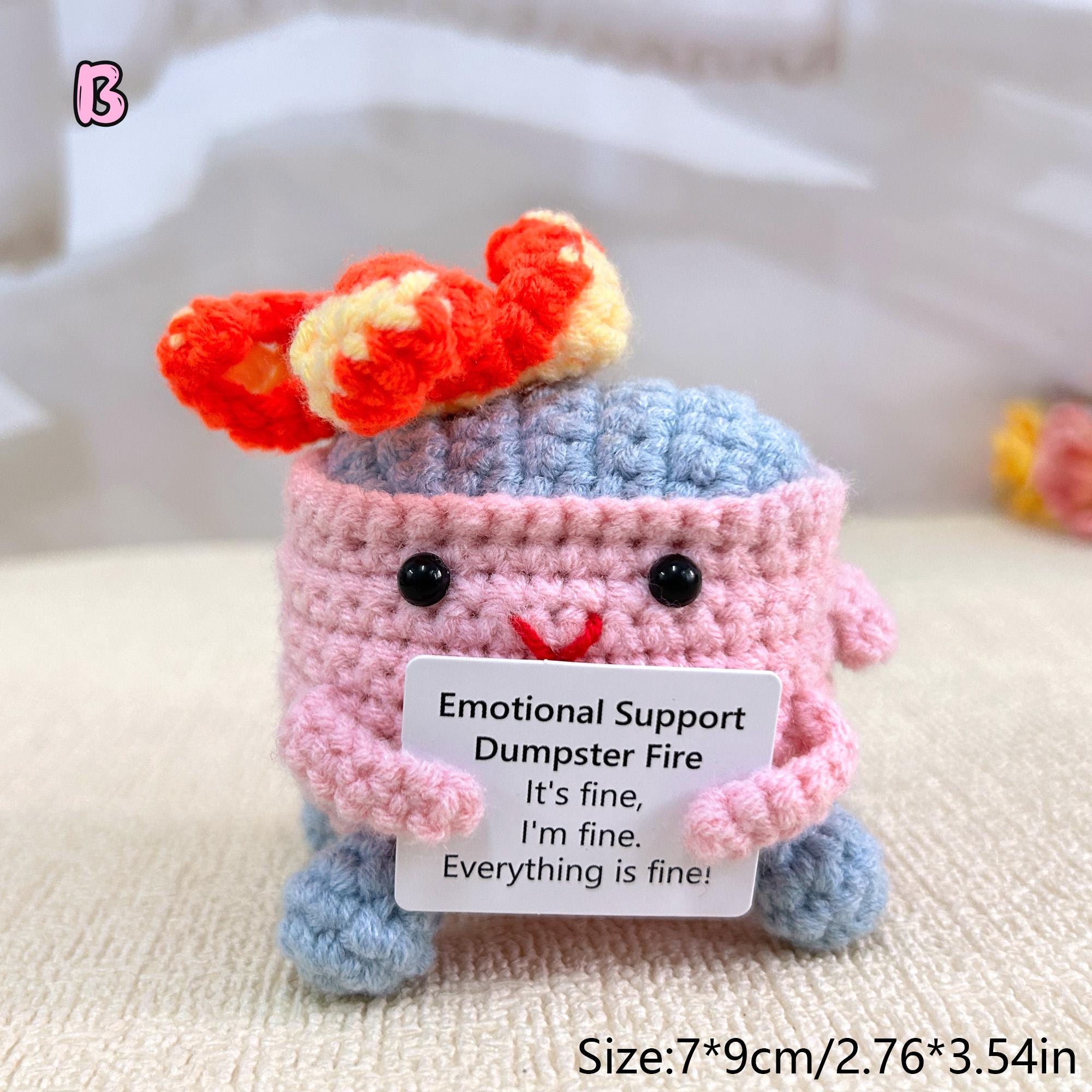 Pink Crochet Fire Trash Can, Emotional Support Bomb, Office Ornament ...