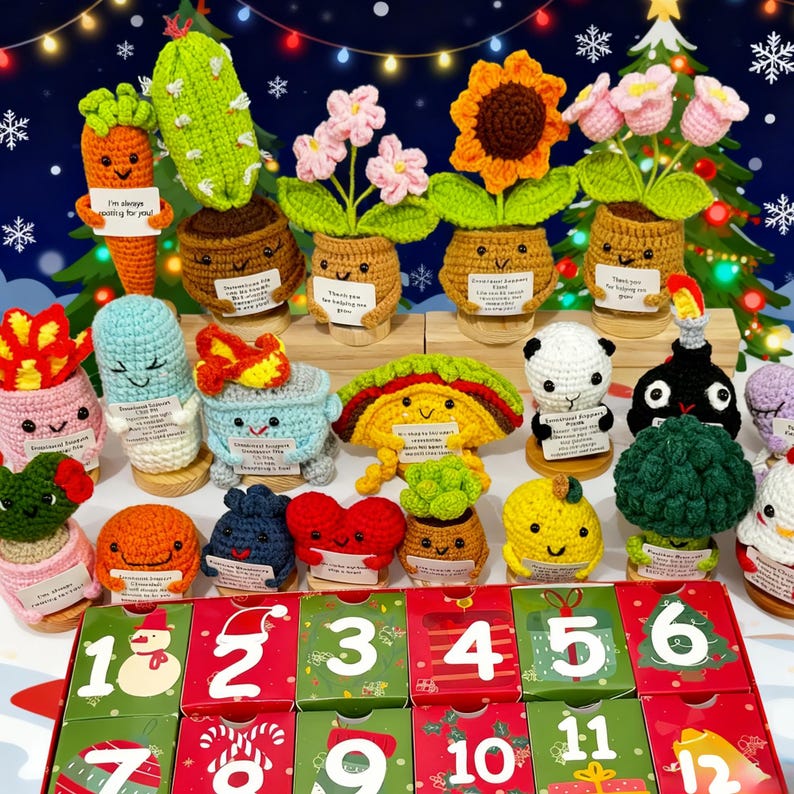 Crochet Christmas Countdown,handmade Crochet Potted Plants/vegetables ...