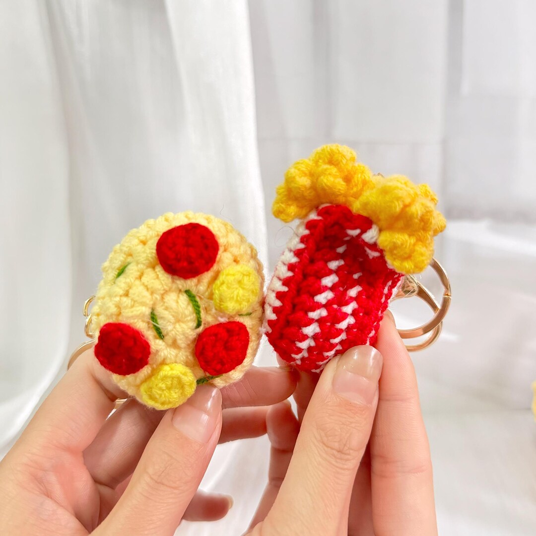 Handmade Crochet Food Keychain,handmade Crocheted Pizza/popcorn/coffee ...