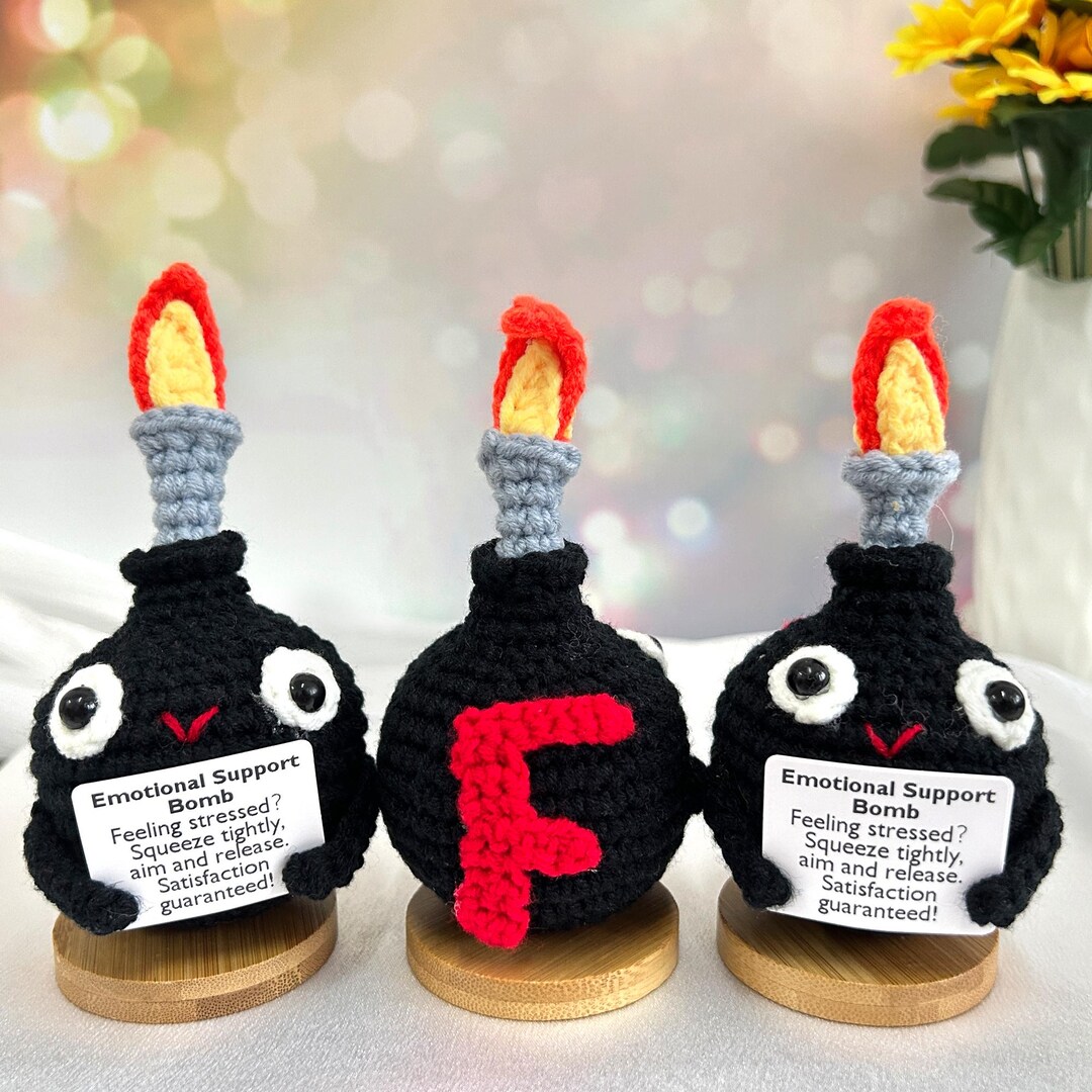 Emotional Support Bomb, Handmade Crochet Bomb Toy, Black Bomb Toy ...