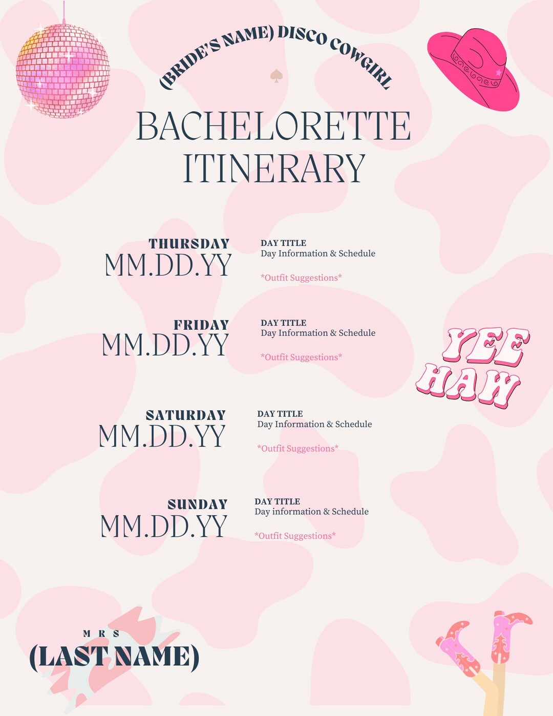 Disco Cowgirl Bachelorette Itinerary - Etsy