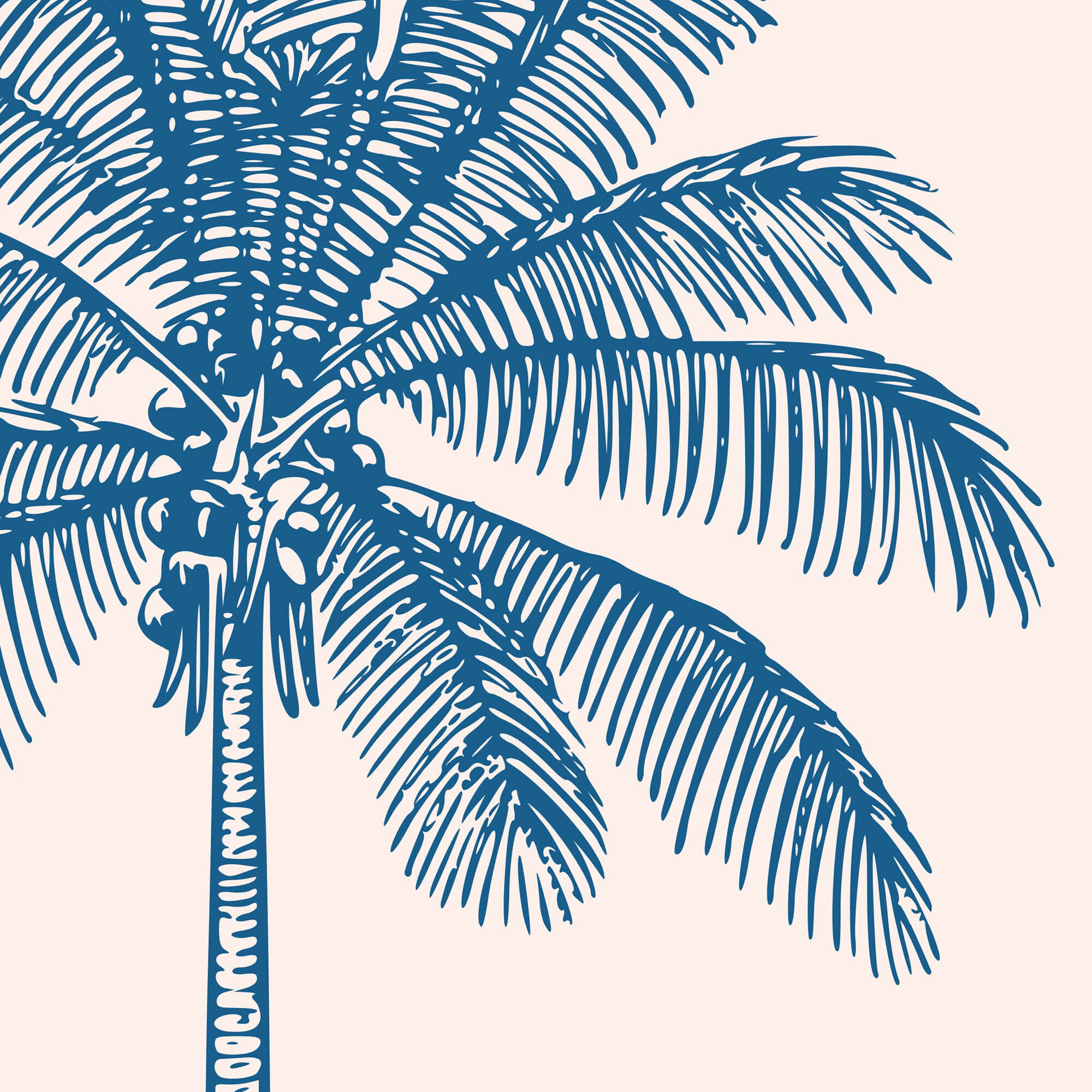 Blue Palm Tree Print, Vintage Tropical Wall Art, Coastal Wall Decor ...