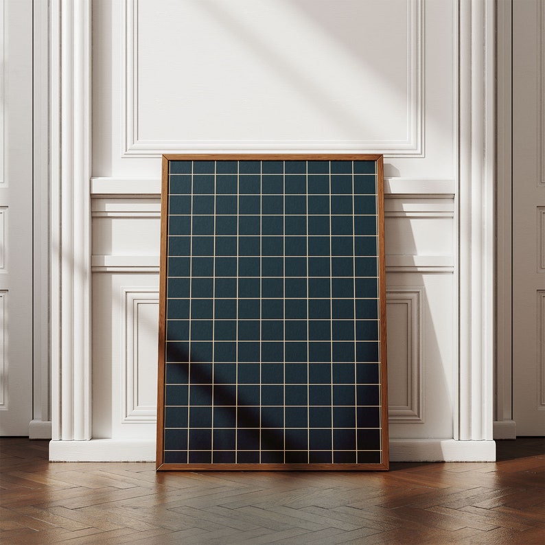 Grid Pattern Wall Art, Navy Yellow Geometric Print, Abstract Art ...