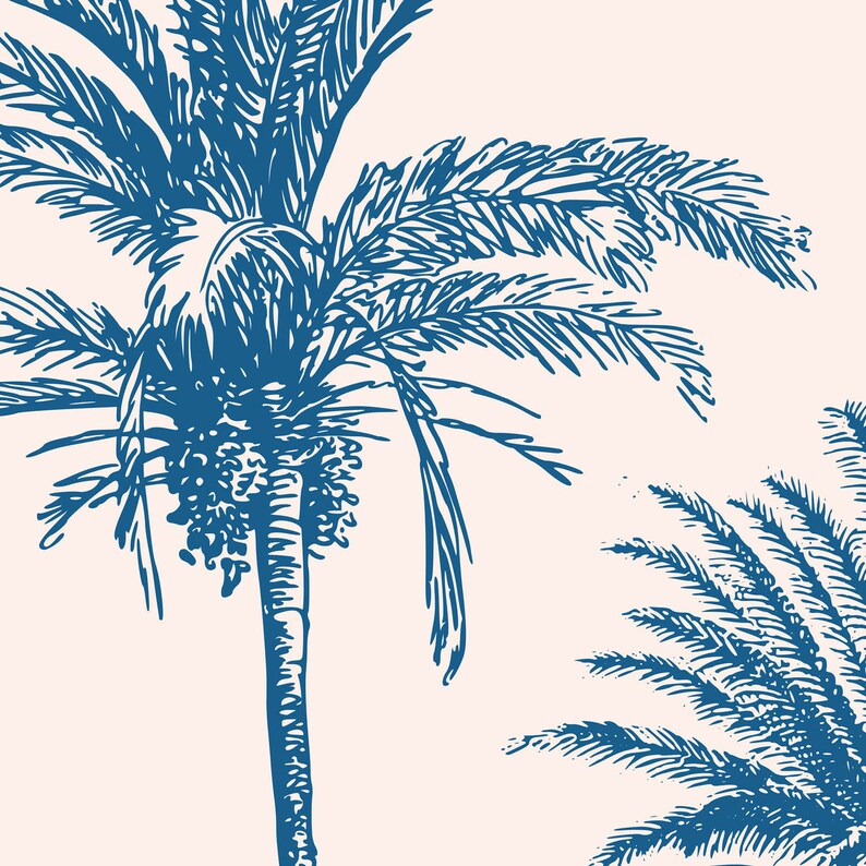 Blue Retro Beach Palm Tree Prints Set of 3, Vintage Tropical Wall Art ...
