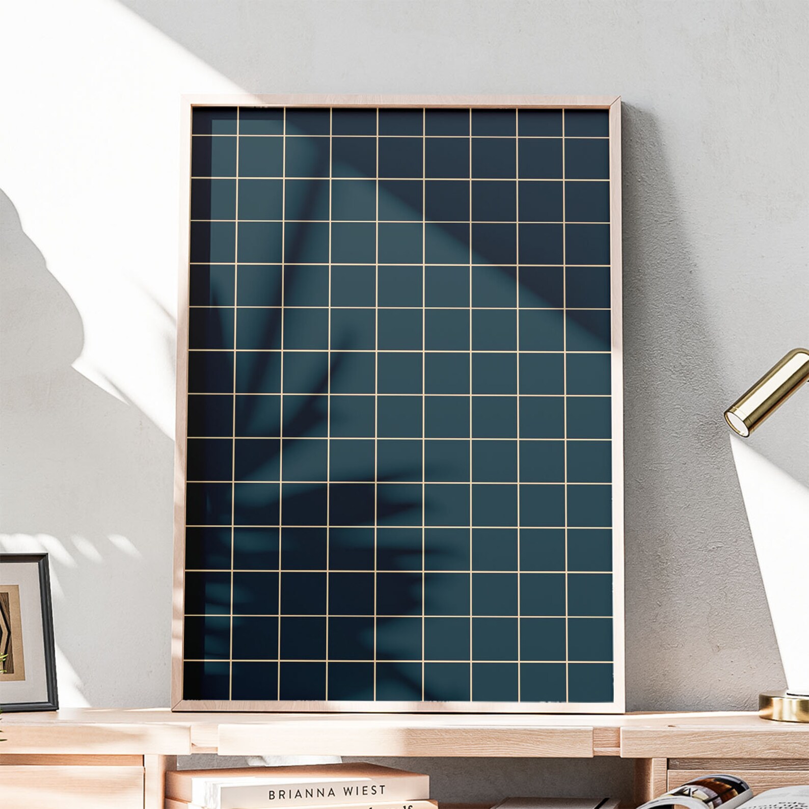 Grid Pattern Wall Art, Navy Yellow Geometric Print, Abstract Art ...