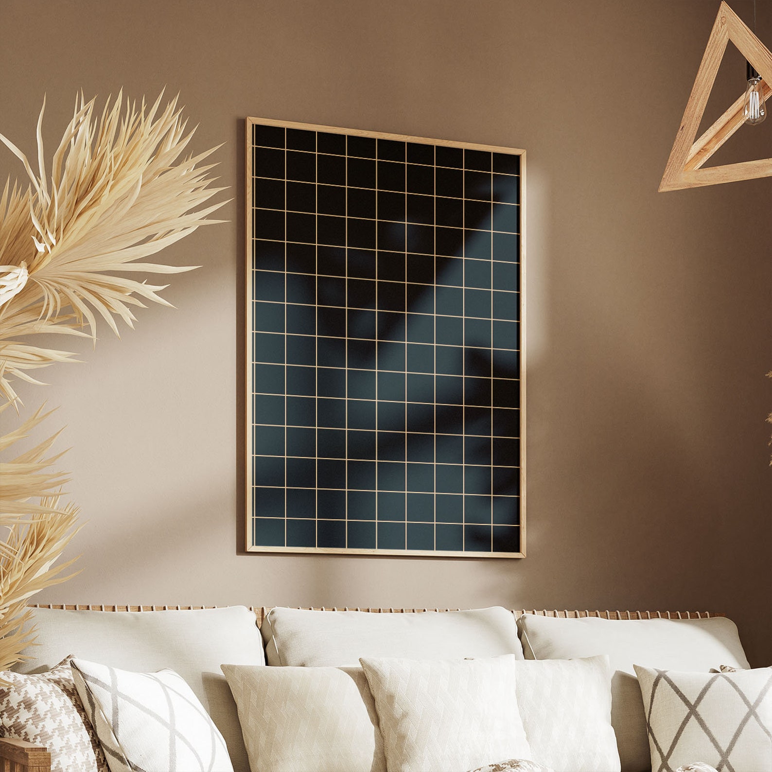 Grid Pattern Wall Art, Navy Yellow Geometric Print, Abstract Art ...