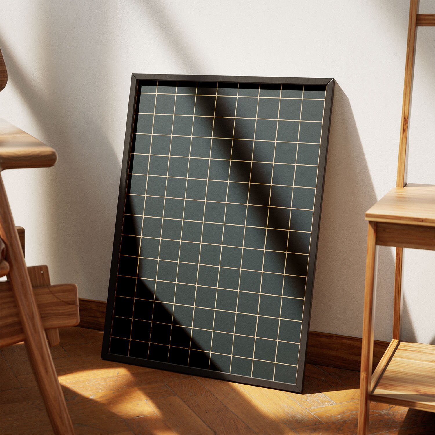 Grid Pattern Wall Art, Navy Yellow Geometric Print, Abstract Art ...