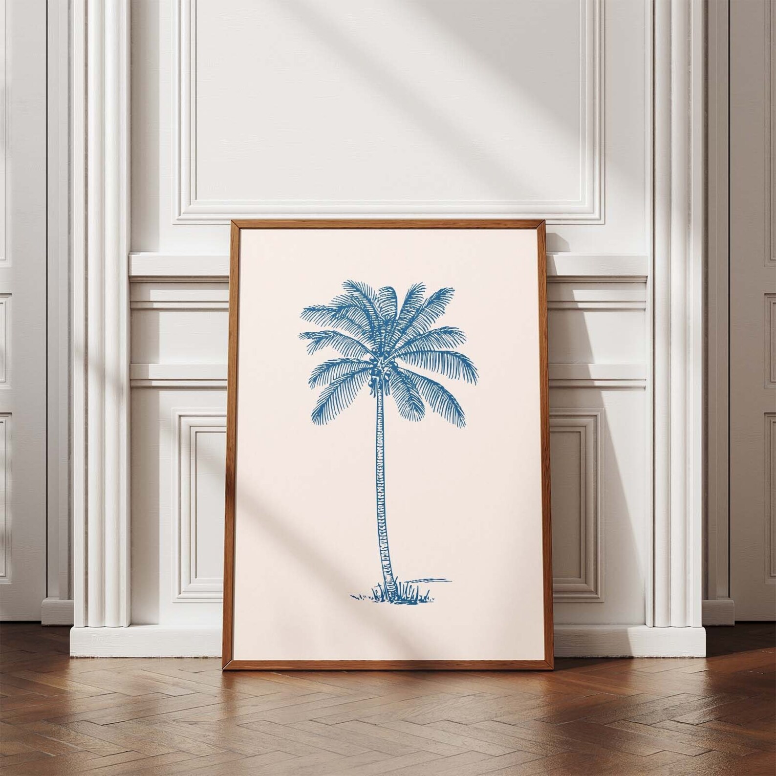 Blue Palm Tree Print, Vintage Tropical Wall Art, Coastal Wall Decor ...