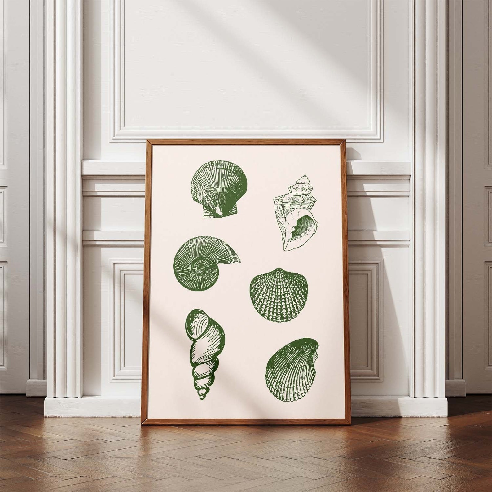 Green Seashell Print, Vintage Tropical Wall Art, Coastal Wall Decor ...
