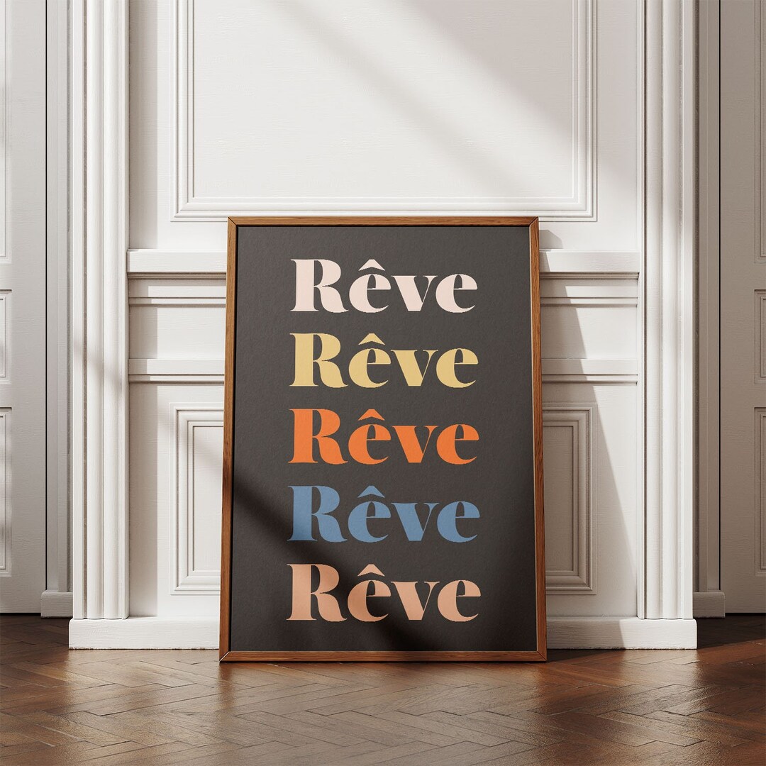 Rêve Art Print, Dream Print, French Words, Rainbow Typography, Paris ...
