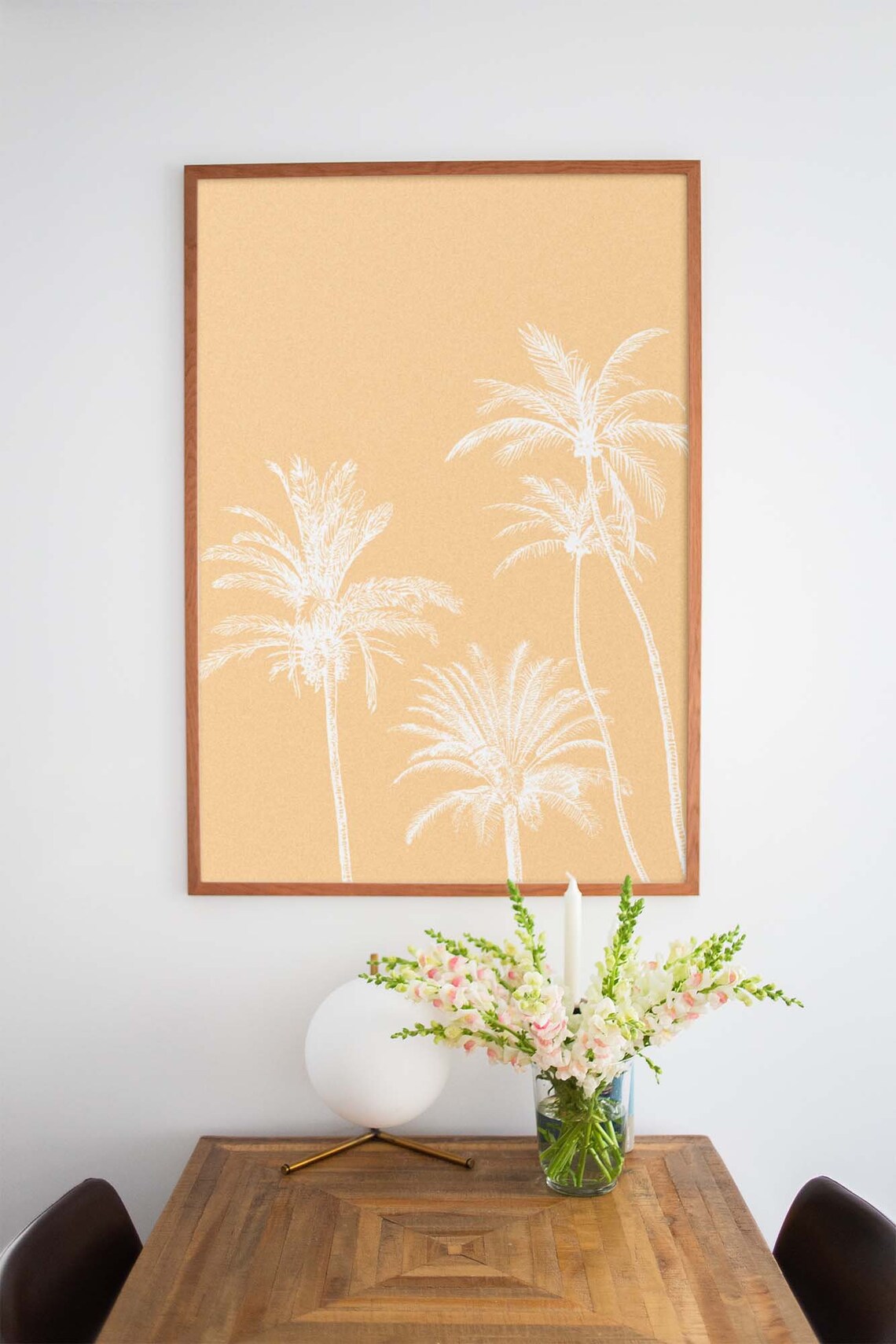 Palm Tree Print Pastel Yellow, Vintage Tropical Wall Art, Coastal Decor ...