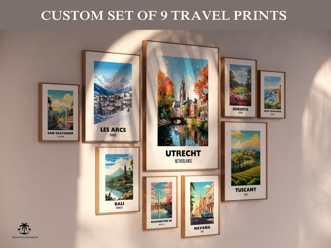 Custom Set of 9 Travel Prints, Personalized City Prints, Digital ...
