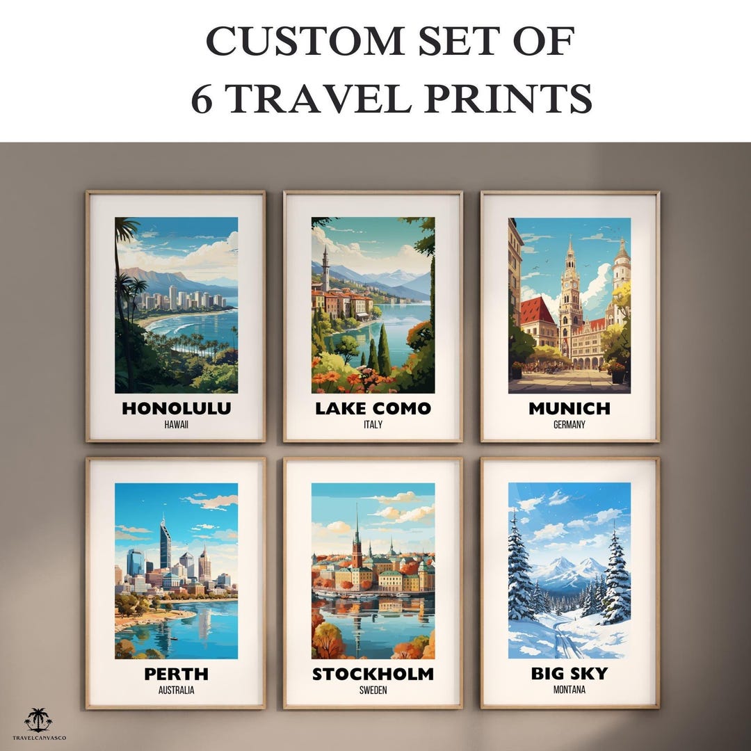 Custom Set of 6 Travel Prints, Personalized City Prints, Digital ...