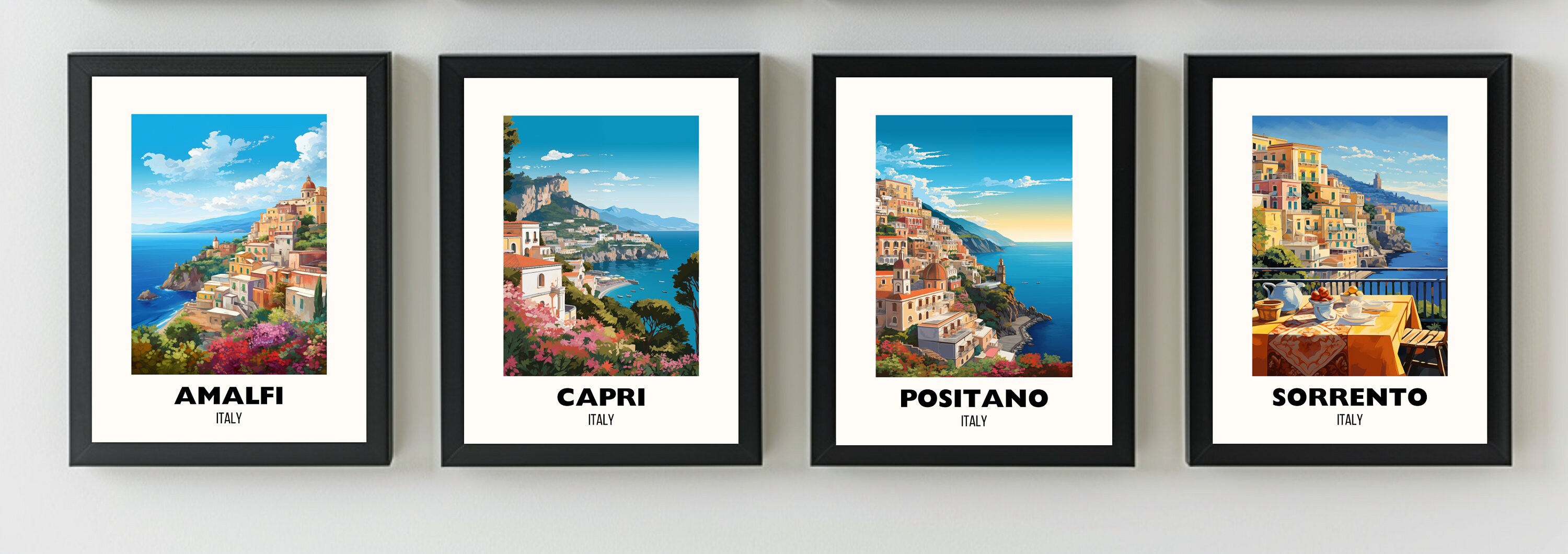 Amalfi Coast Italy Set of 4, Amalfi Coast Poster Prints, Italy Wall Art ...