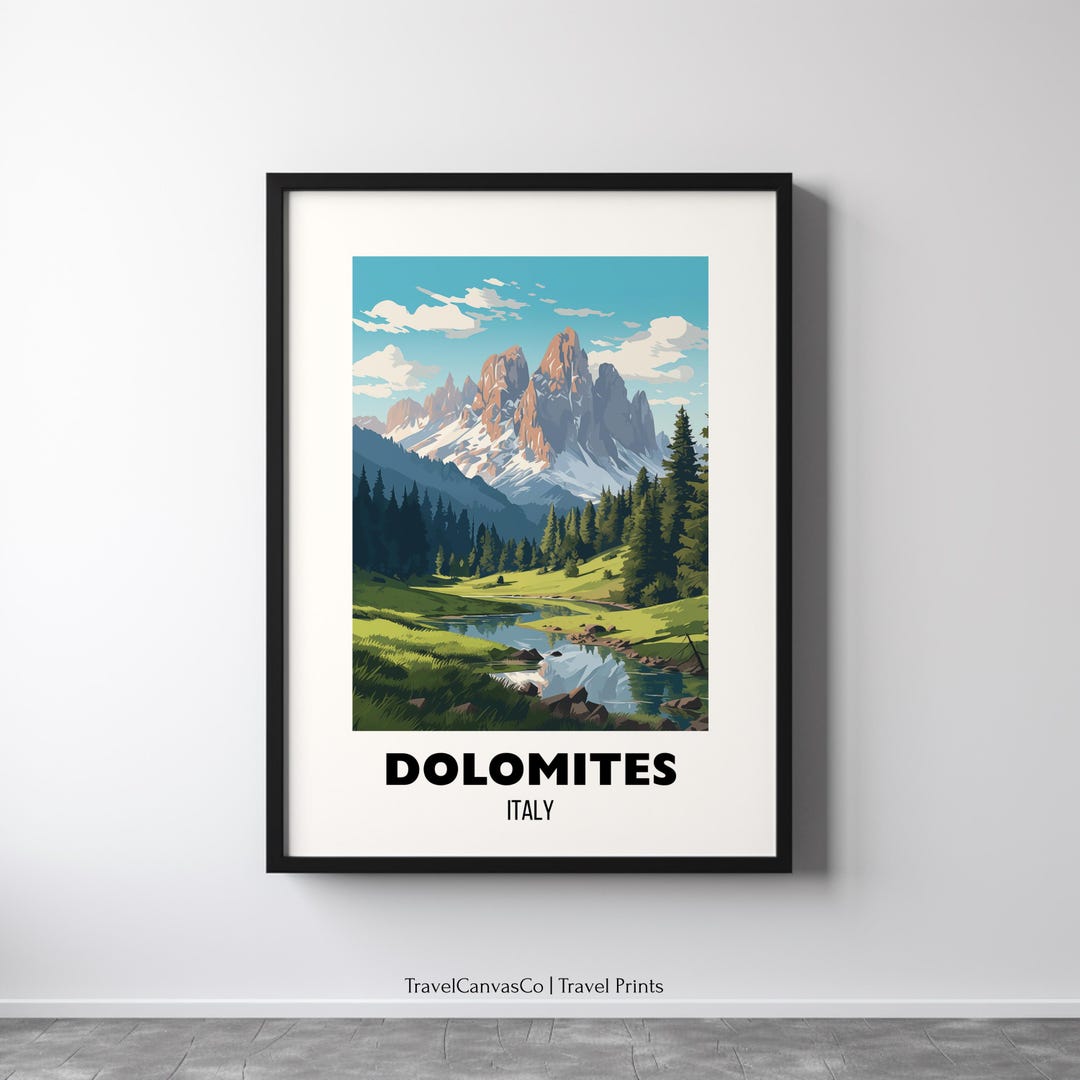 Dolomites Italy Travel Poster Wall Art, Dolomites Mountains Travel ...