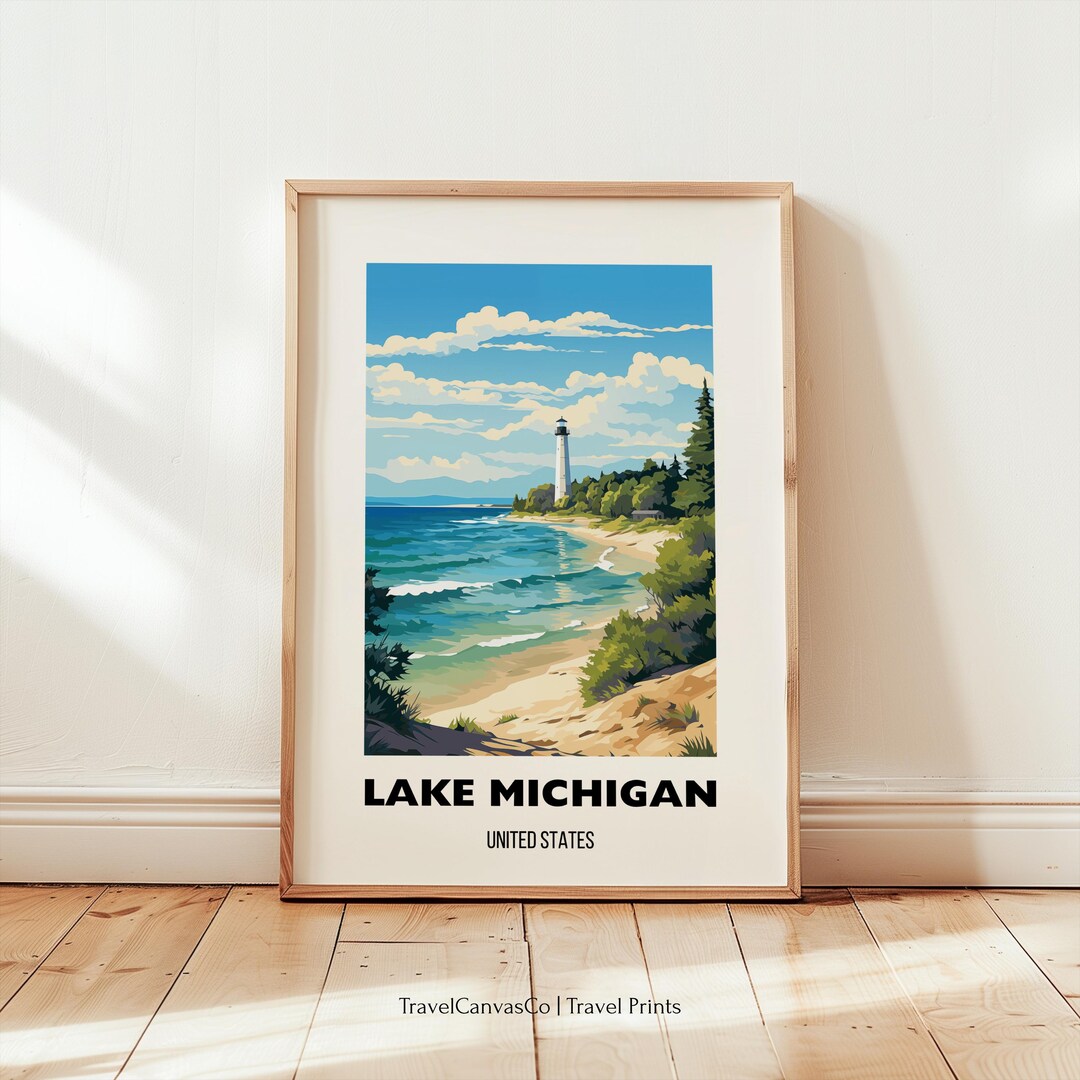 Lake Michigan Travel Poster Wall Art, Lake Art Poster, Great Lakes Wall ...