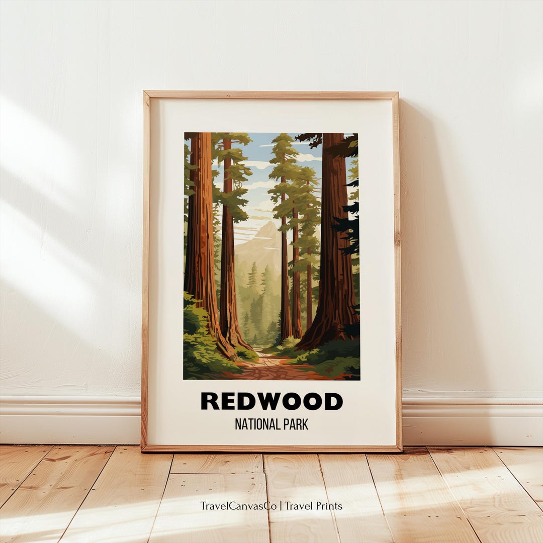 Redwood National Park Travel Poster Wall Art, Redwood California Print ...