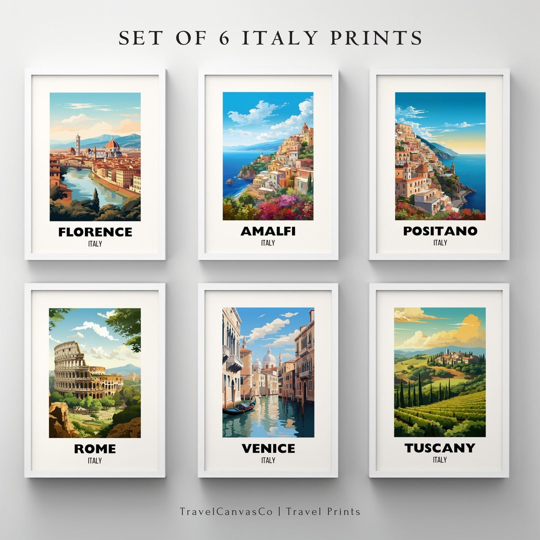 Set of 6 Italy Poster Prints Wall Art, Amalfi Positano Florence Venice ...