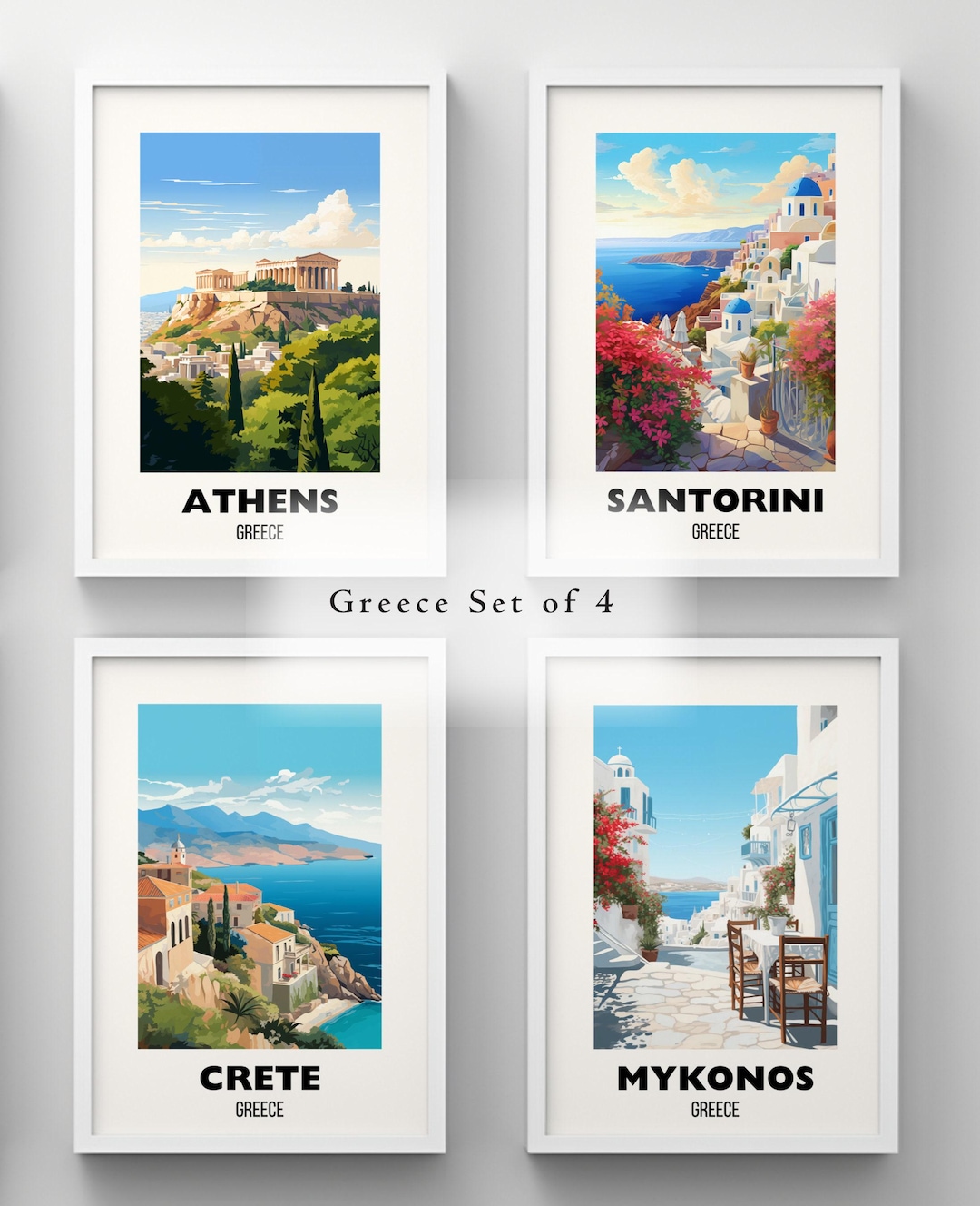 Greece Set of 4 Poster Prints, Greek Island Wall Art, Printable Greece ...