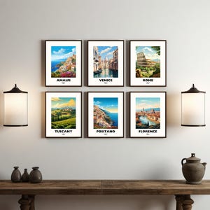 Set of 6 Italy Poster Prints Wall Art, Amalfi Positano Florence Venice ...