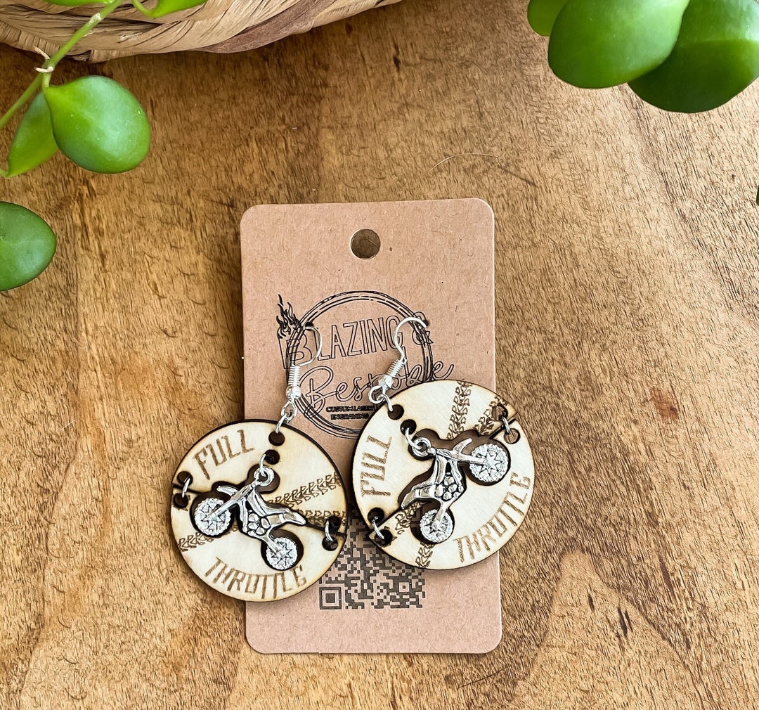 Dirt Bike Charm Earrings Rustic Wood Jewelry for Off-road Adventures ...