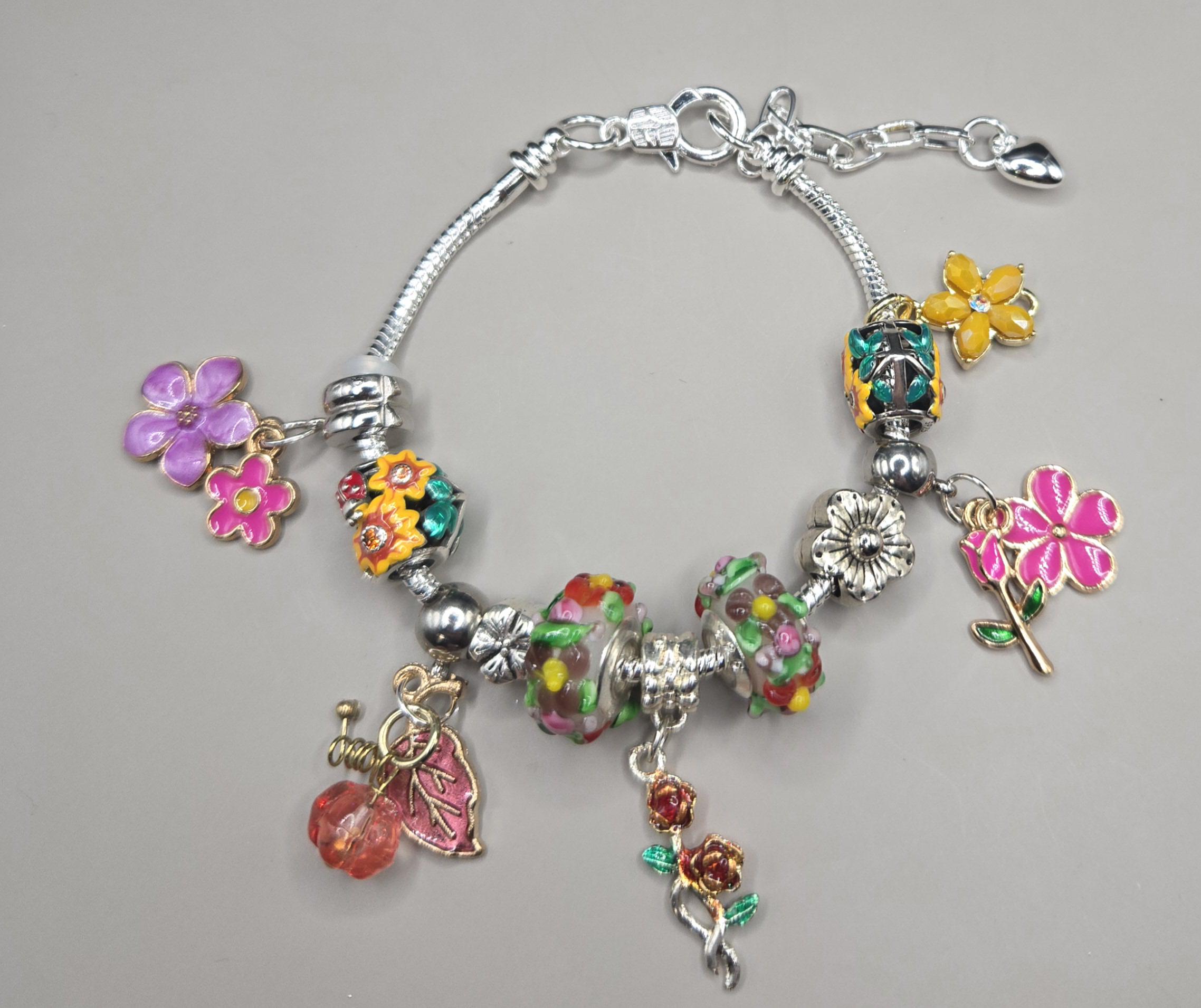 Colorful Flower Theme Pandora Style Bracelet - Etsy