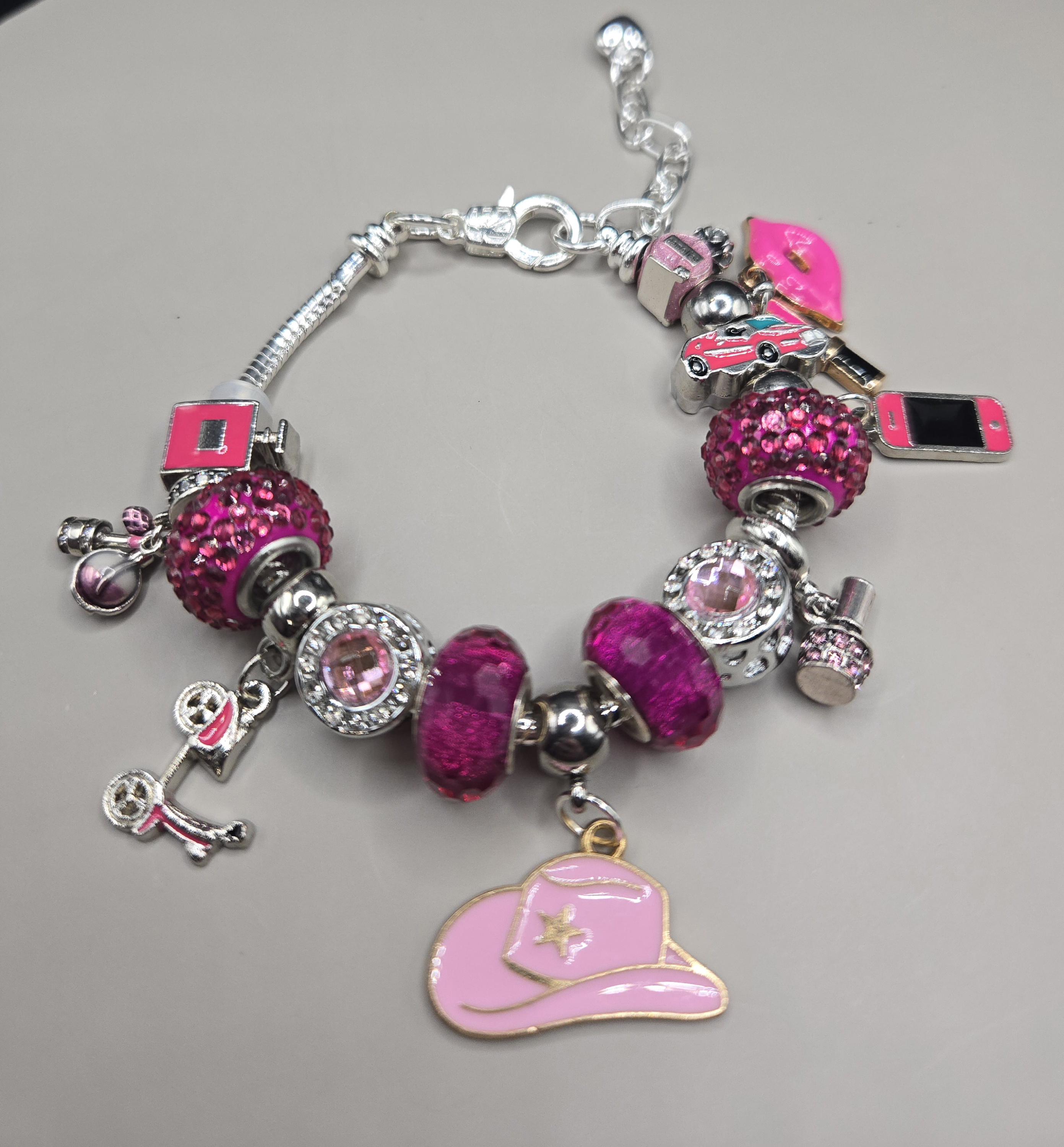 Hot Pink Pandora Style Bead Bracelet - Etsy