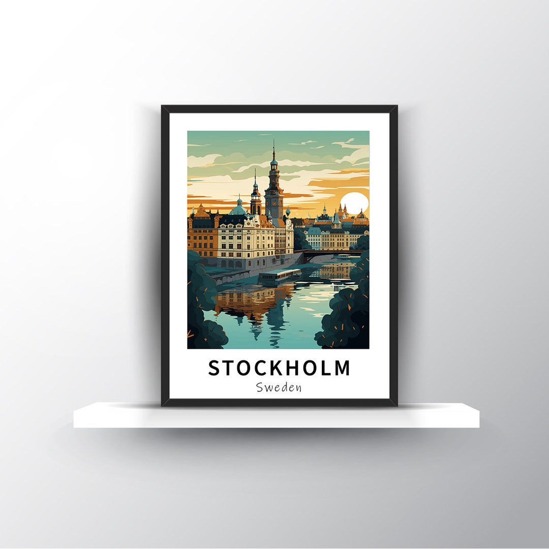 Retro Stockholm Poster, Colorful Vintage City Print, Digital Travel ...