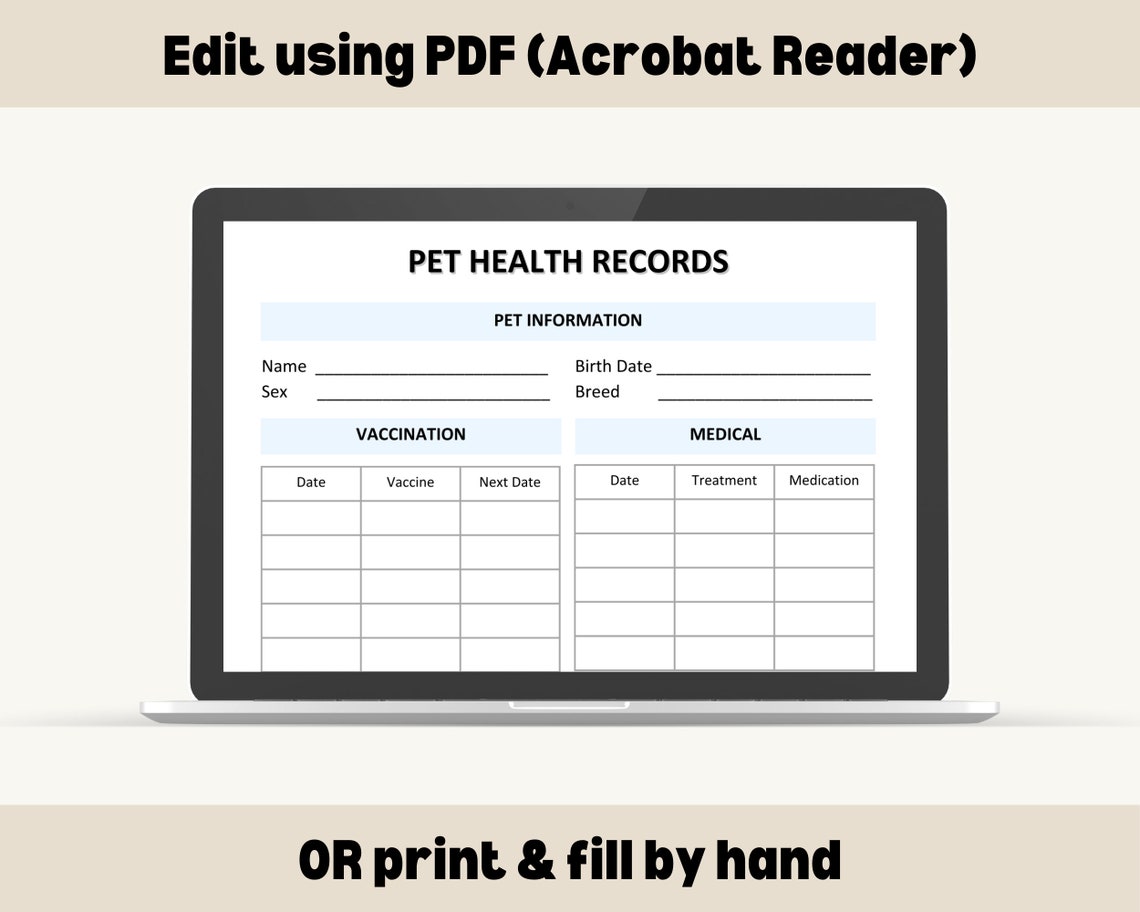 Pet Health Record | Editable Pet Record | Printable Dog Template ...