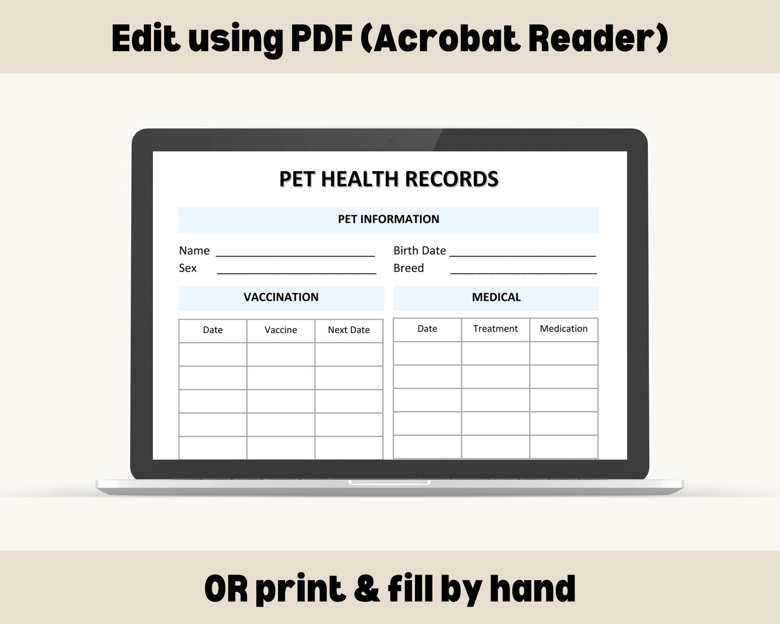 Pet Health Record | Editable Pet Record | Printable Dog Template ...