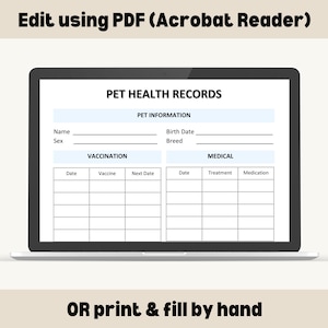 Pet Health Record | Editable Pet Record | Printable Dog Template ...