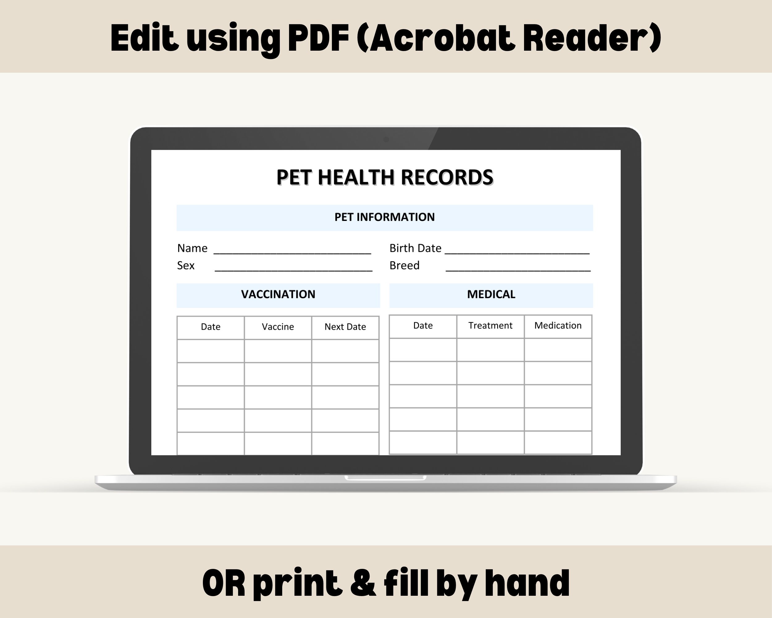 Pet Health Record | Editable Pet Record | Printable Dog Template ...
