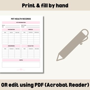 Pet Health Record | Editable Pet Record | Printable Dog Template ...
