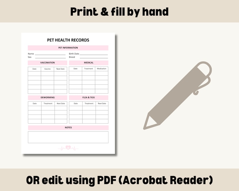 Pet Health Record | Editable Pet Record | Printable Dog Template ...