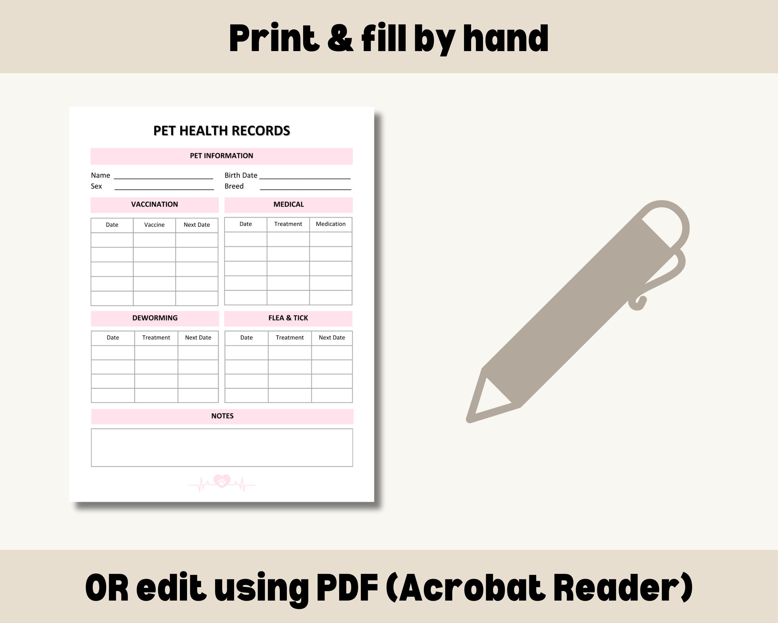 Pet Health Record | Editable Pet Record | Printable Dog Template ...