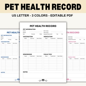 Pet Health Record | Editable Pet Record | Printable Dog Template ...